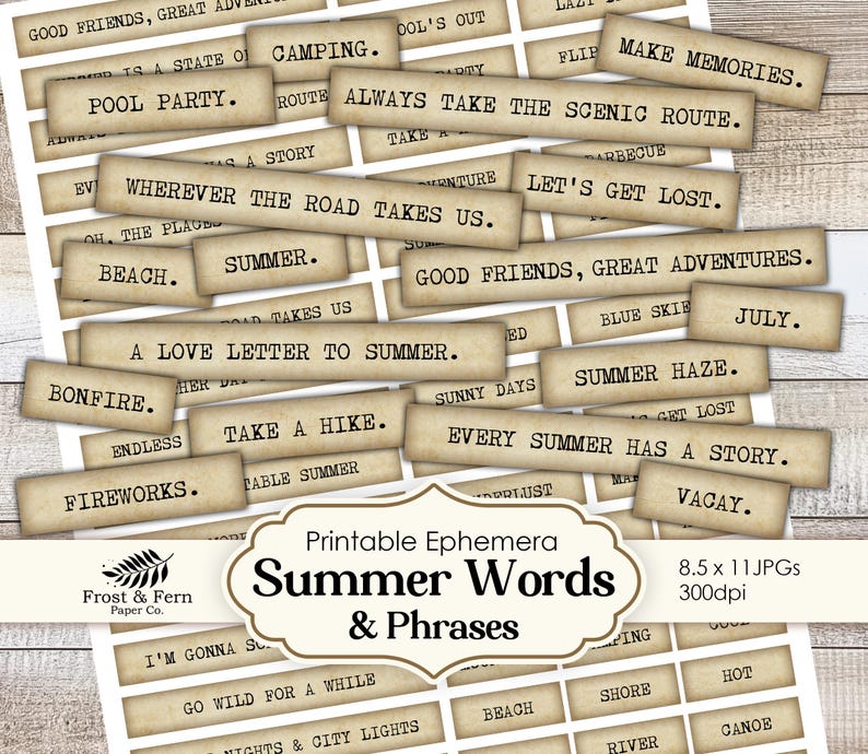 Summer Words & Phrases | Ephemera for Junk Journals and Scrapbooking ...