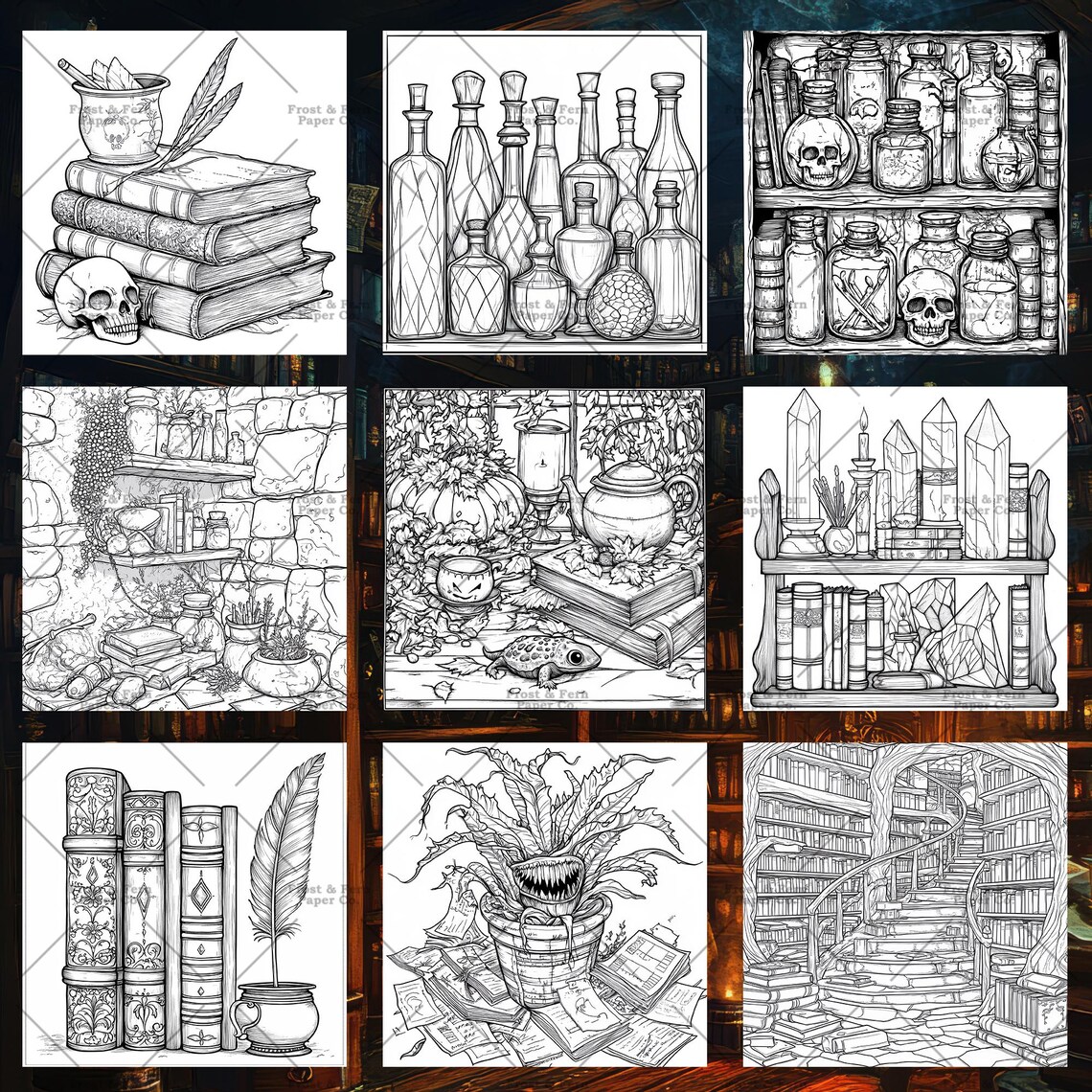 Witch's Library Coloring Book – 50 Enchanted Cottagecore Pages (digital ...