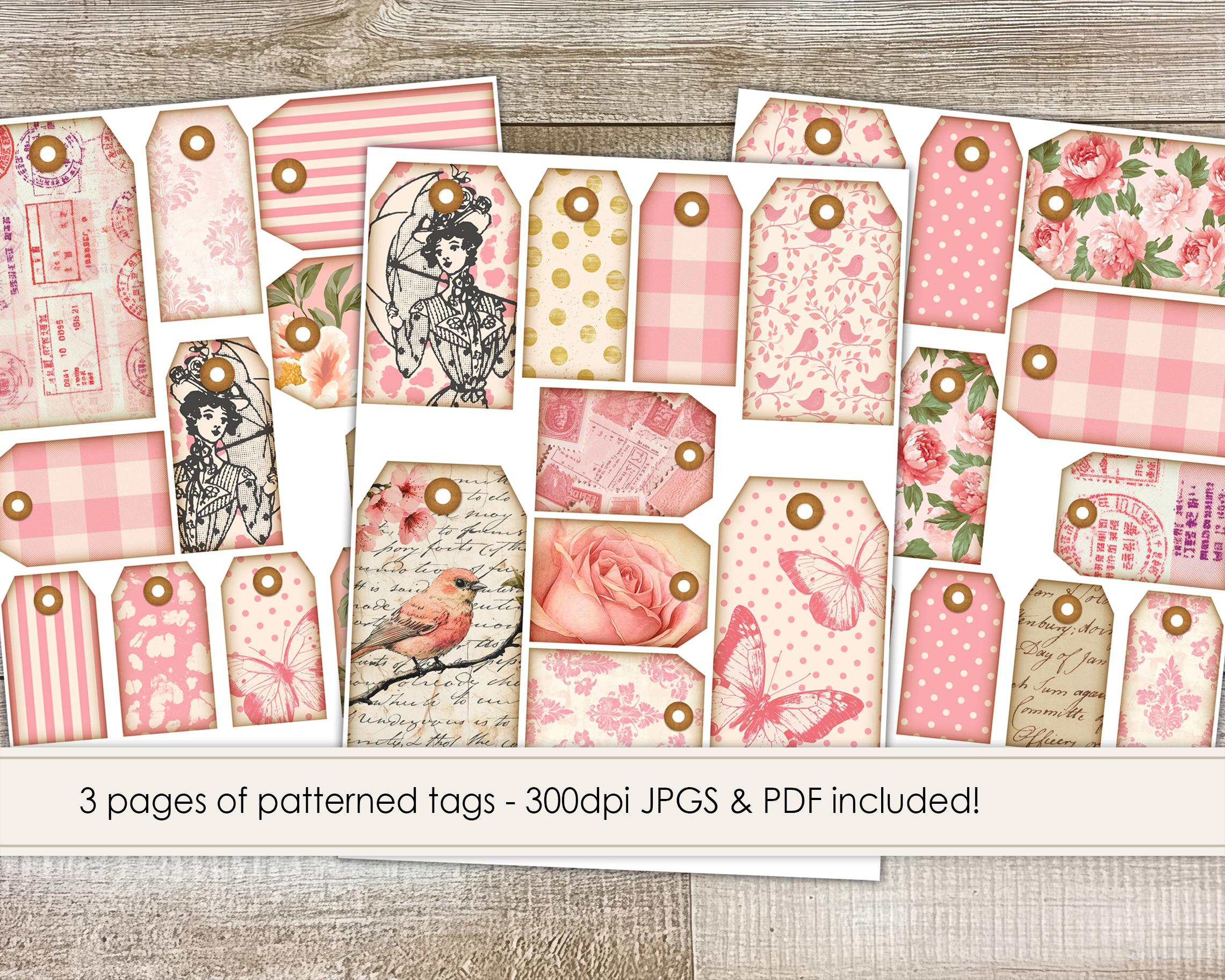 Shabby Pink Printable Journal Tags | Vintage Scrapbooking (digital ...