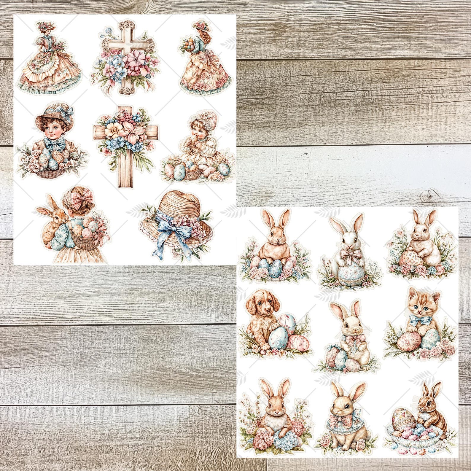Vintage Easter Ephemera | Watercolor Bunny Scrapbook Fussy Cuts ...