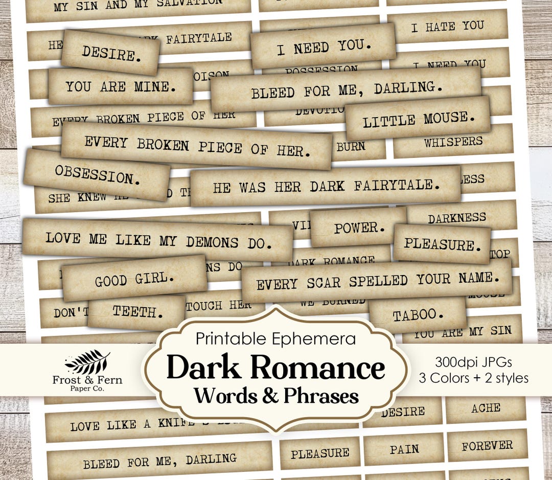 Dark Romance Words & Phrases | Ephemera for Junk Journals and ...