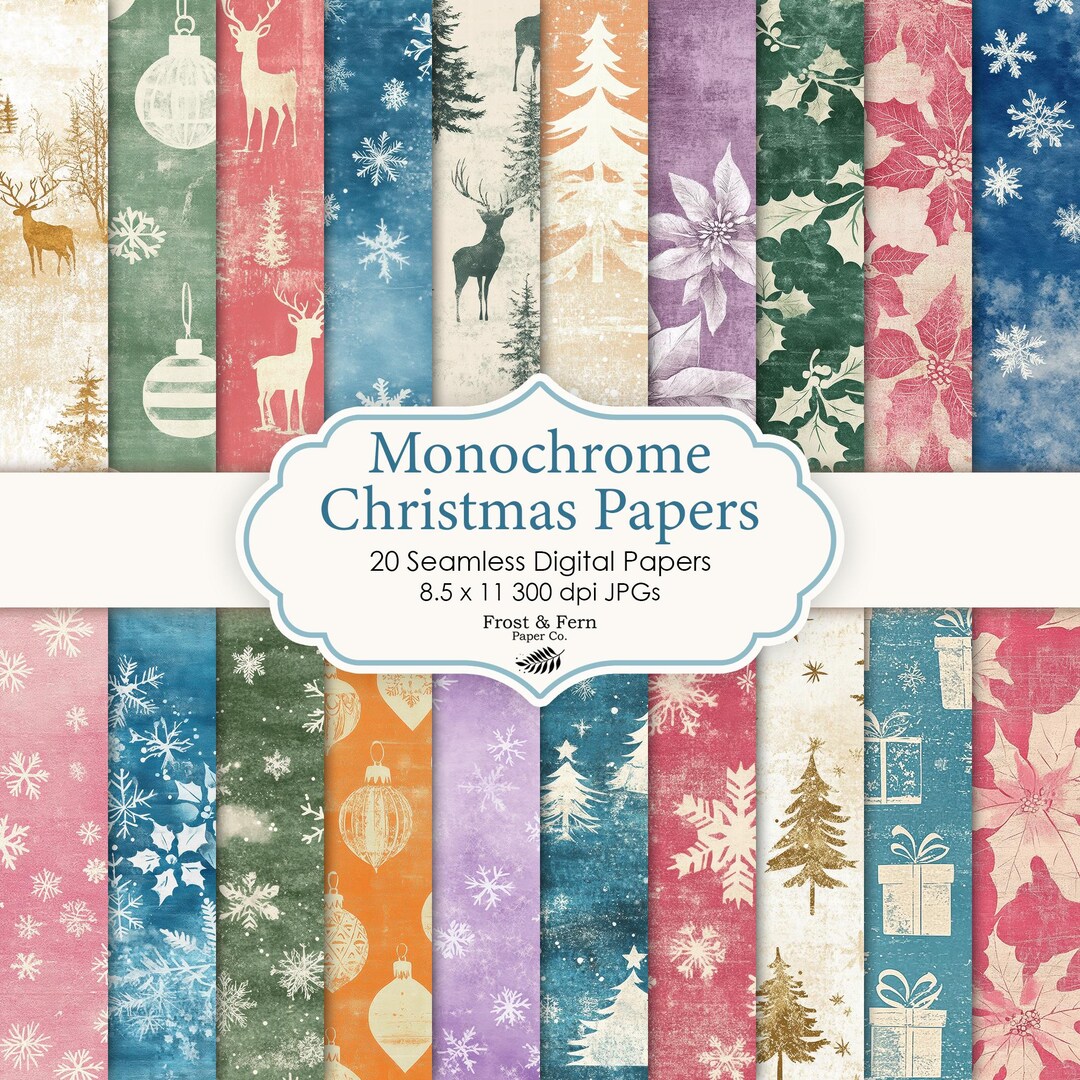 Monochrome Christmas Digital Papers | Holiday | Pastel | Junk Journal ...