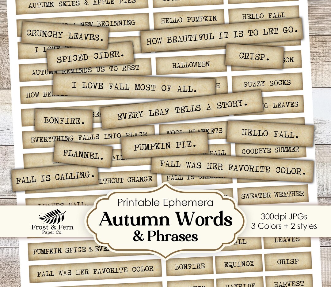 Autumn Words & Phrases | Ephemera for Junk Journals and Scrapbooking ...