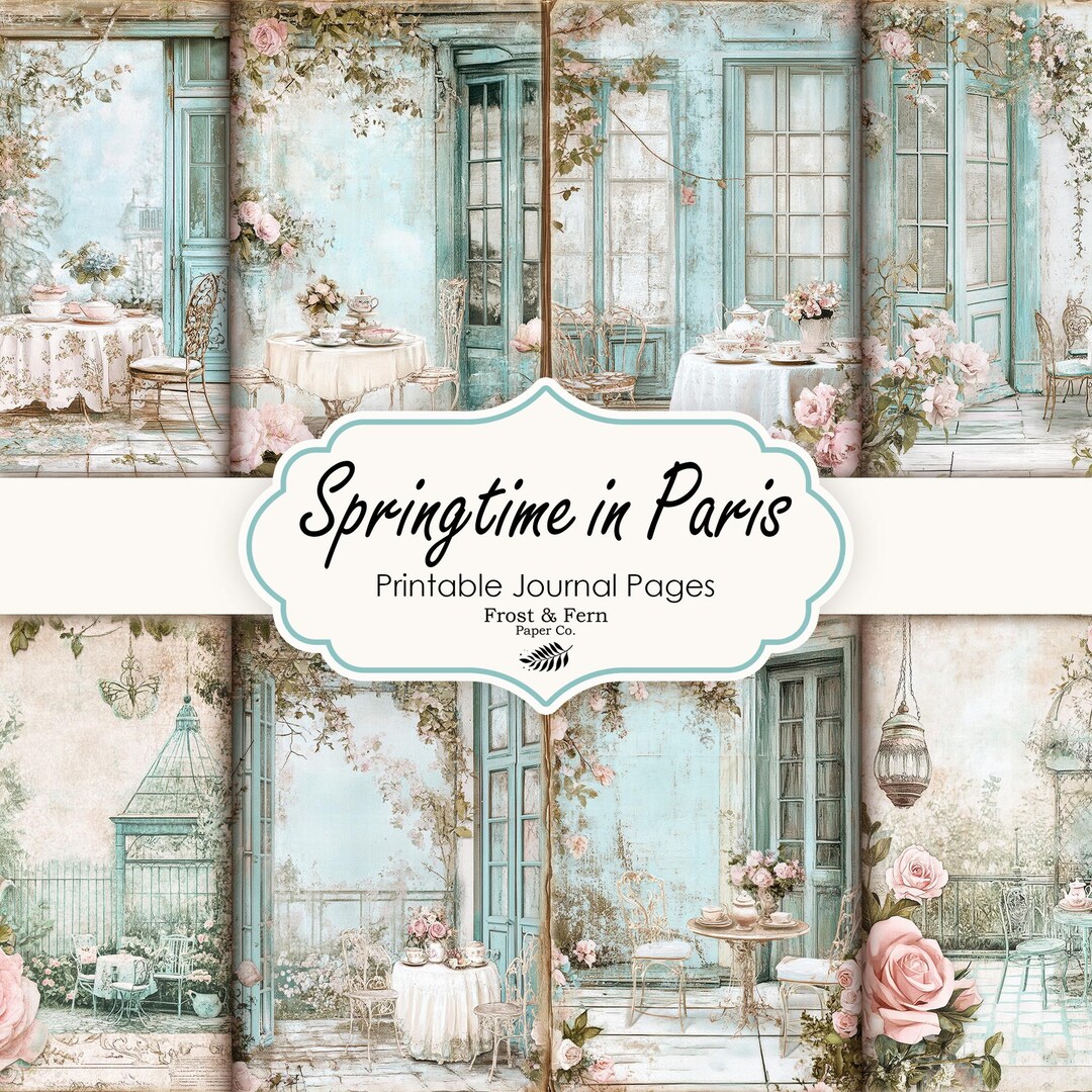 Springtime in Paris Junk Journal Pages | Floral Ephemera (digital ...