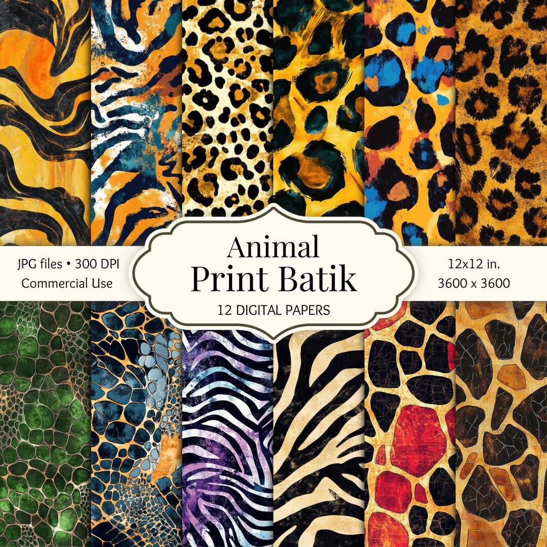 Batik Animal Print Digital Paper | Leopard, Zebra, Tiger (digital ...