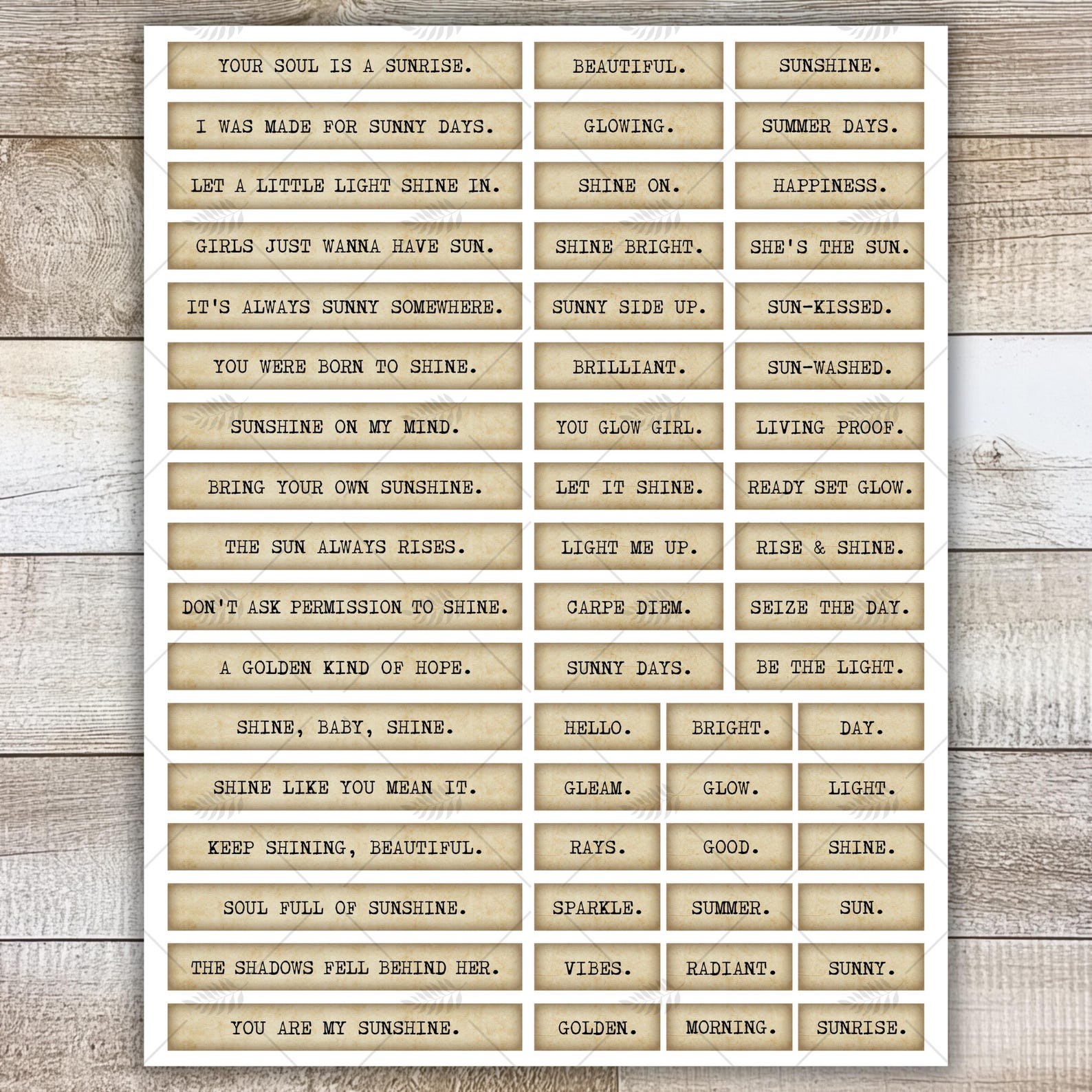 Sunny Words & Phrases | Ephemera for Junk Journals and Scrapbooking ...