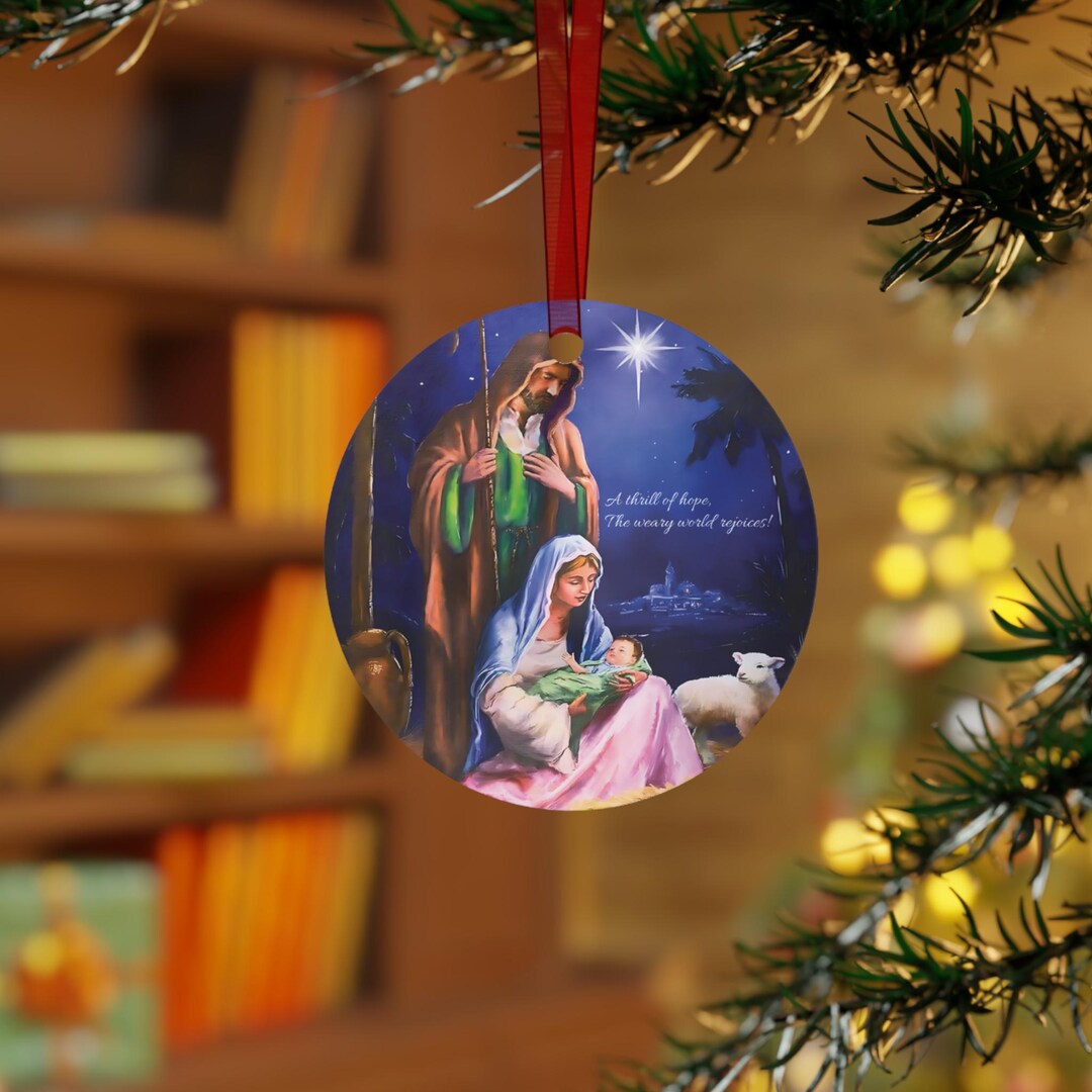 Jesus Nativity Christmas Ornament, Metal Ornaments, Religious Holiday ...