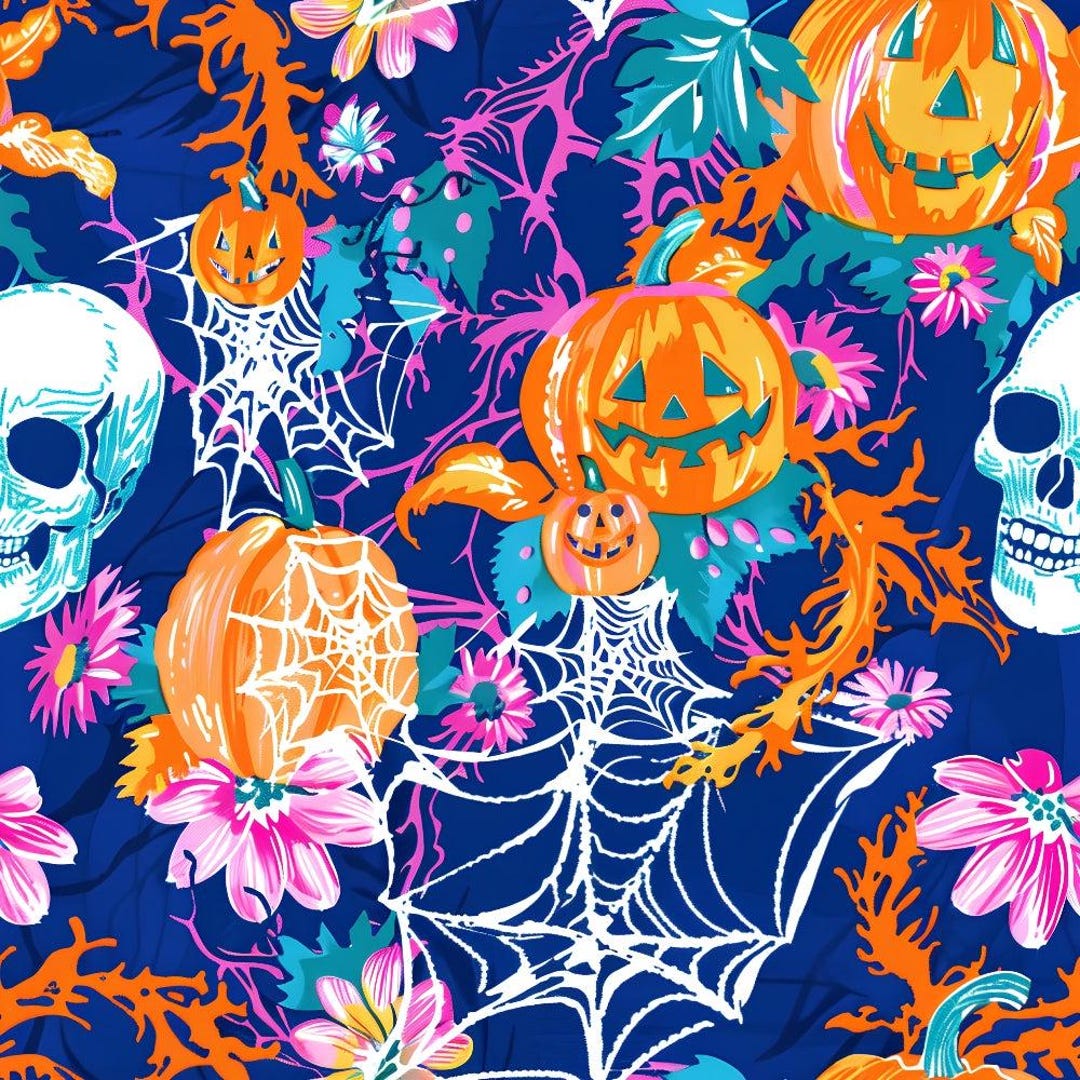 Preppy Bright Halloween Pattern 2 Quilting Cotton Fabric - Etsy