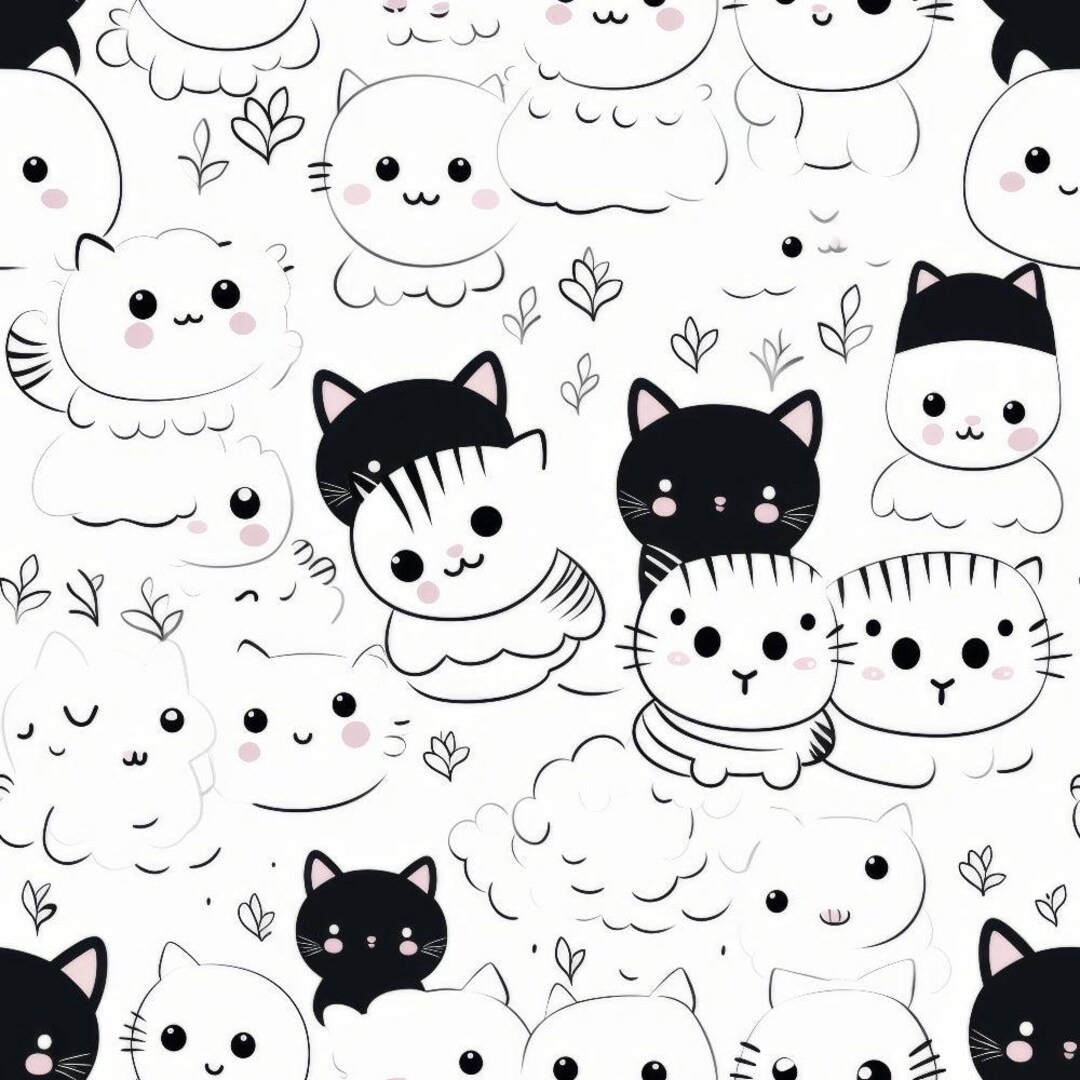 Black and White Cats Pattern 6 Quilting Cotton Fabric - Etsy