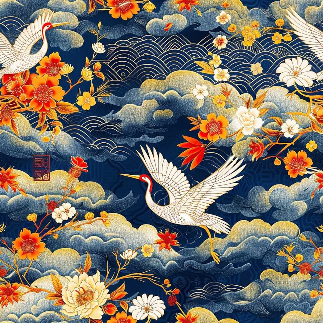 Japanese Cranes Pattern 8 Quilting Cotton Fabric - Etsy
