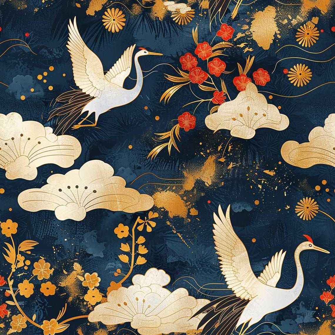Japanese Cranes Pattern 7 Quilting Cotton Fabric - Etsy