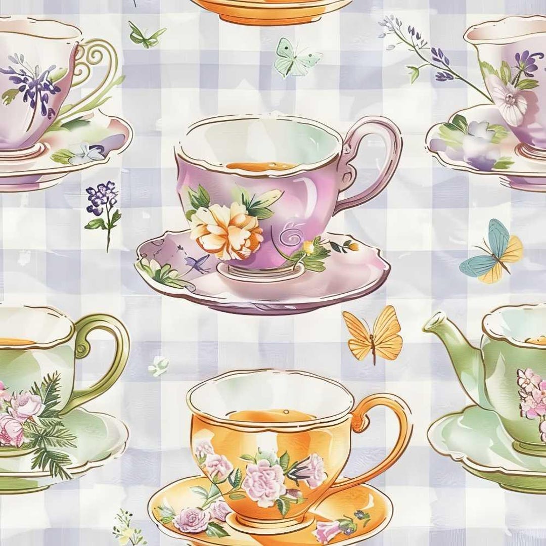 Tea Party Gingham Pattern 5 Quilting Cotton Fabric - Etsy