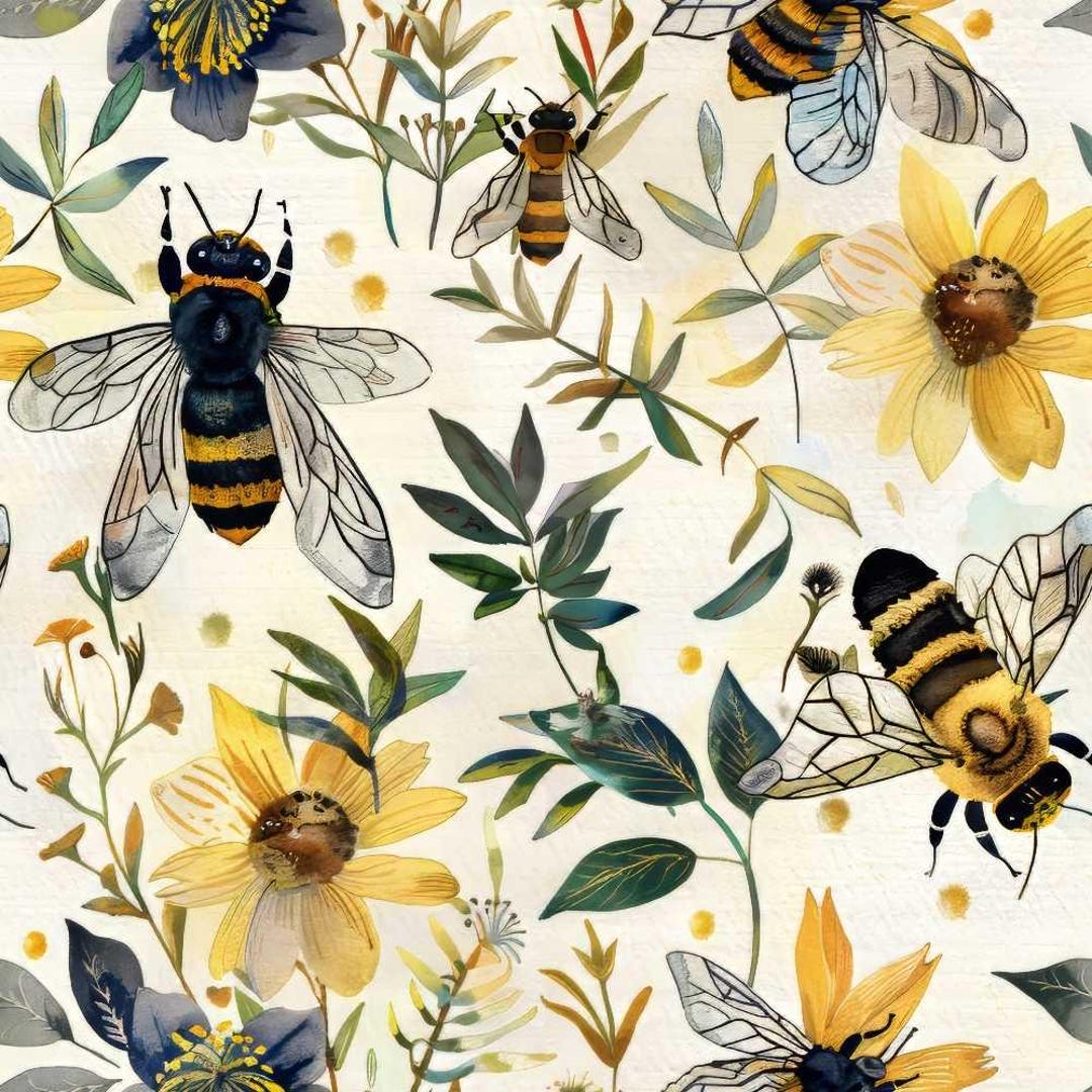 Vintage Watercolor Honey Bee Quilting Cotton Fabric - Etsy