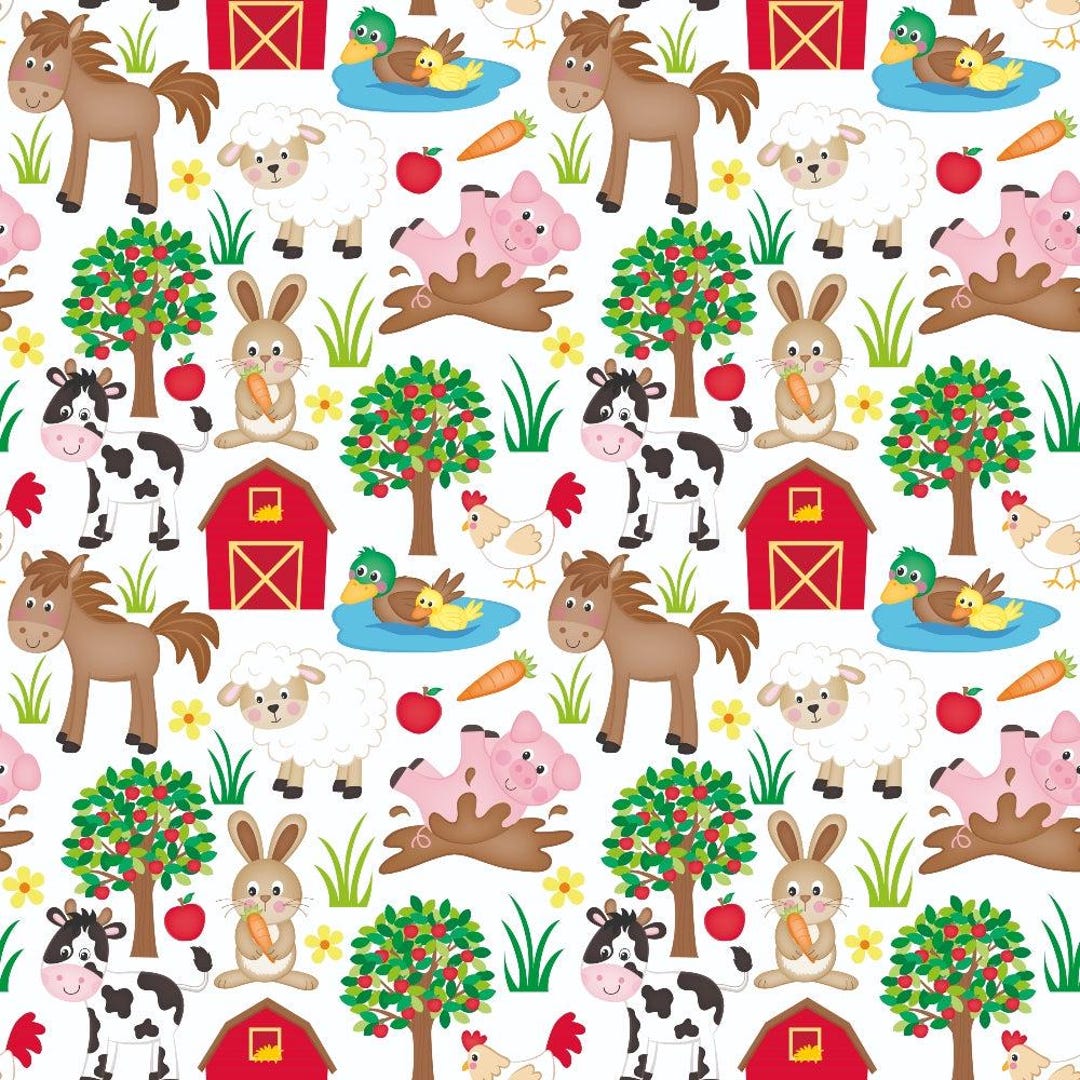 Cartoon Farm Animals Pattern 10 Quilting Cotton Fabric - Etsy