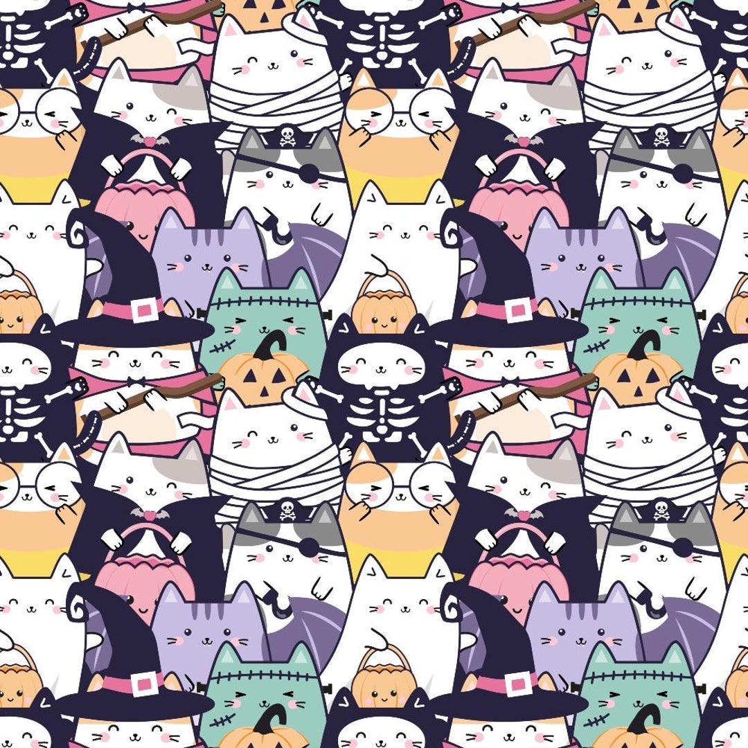 Kawaii Cute Halloween Cats Pattern 1 Quilting Cotton Fabric - Etsy