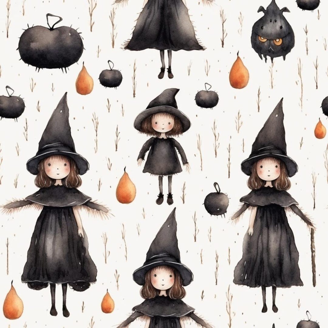 Watercolor Halloween Characters Pattern 20 Quilting Cotton Fabric - Etsy