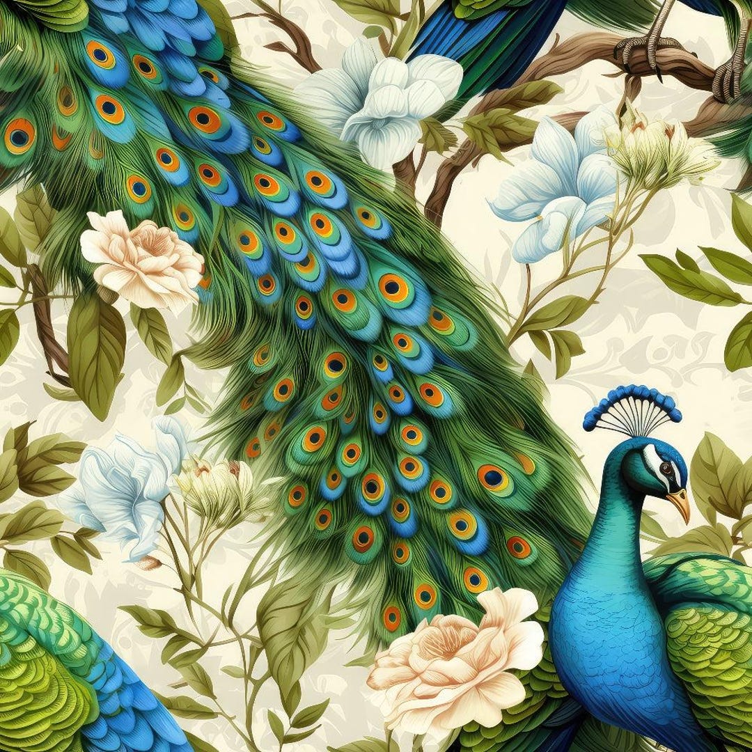 Watercolor Peacocks Pattern 10 Quilting Cotton Fabric - Etsy
