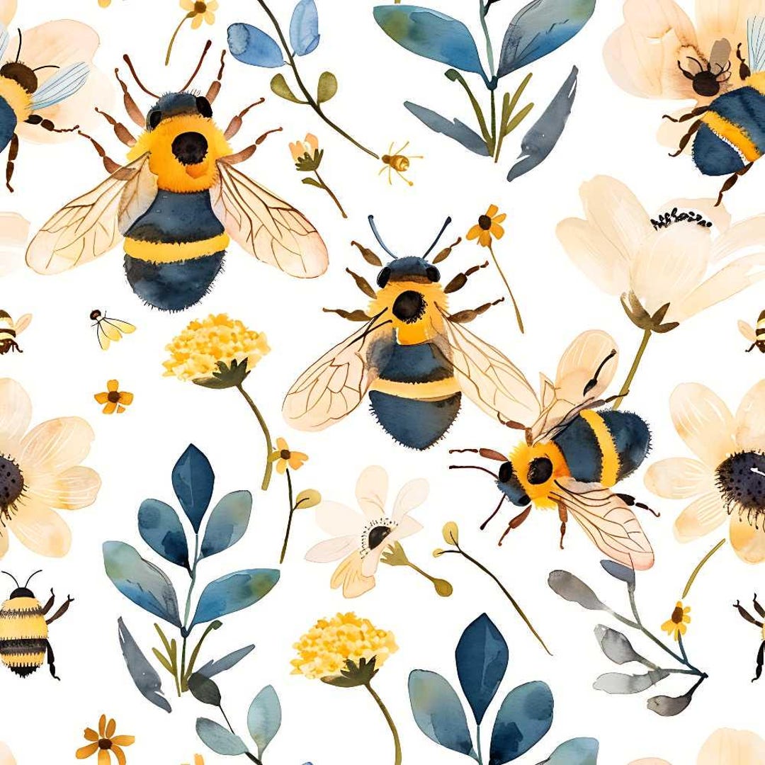 Watercolor Cute Bees and Flowers Pattern 3 Quilting Cotton Fabric - Etsy