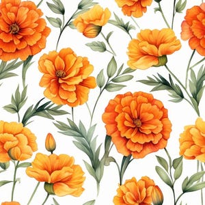Watercolor Marigold Flower Pattern 2 Quilting Cotton Fabric - Etsy