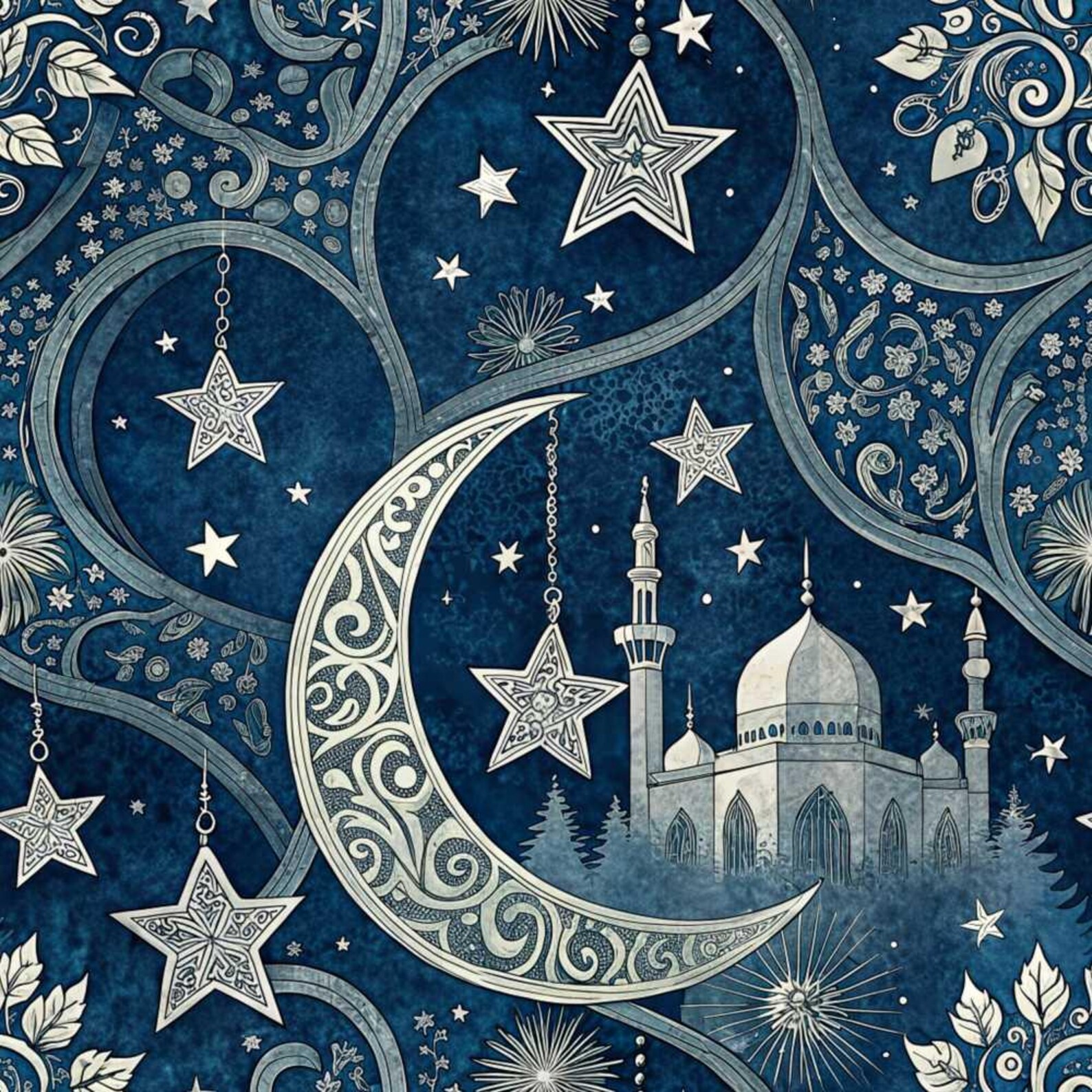 Islamic Dark Blue Pattern 9 Quilting Cotton Fabric - Etsy