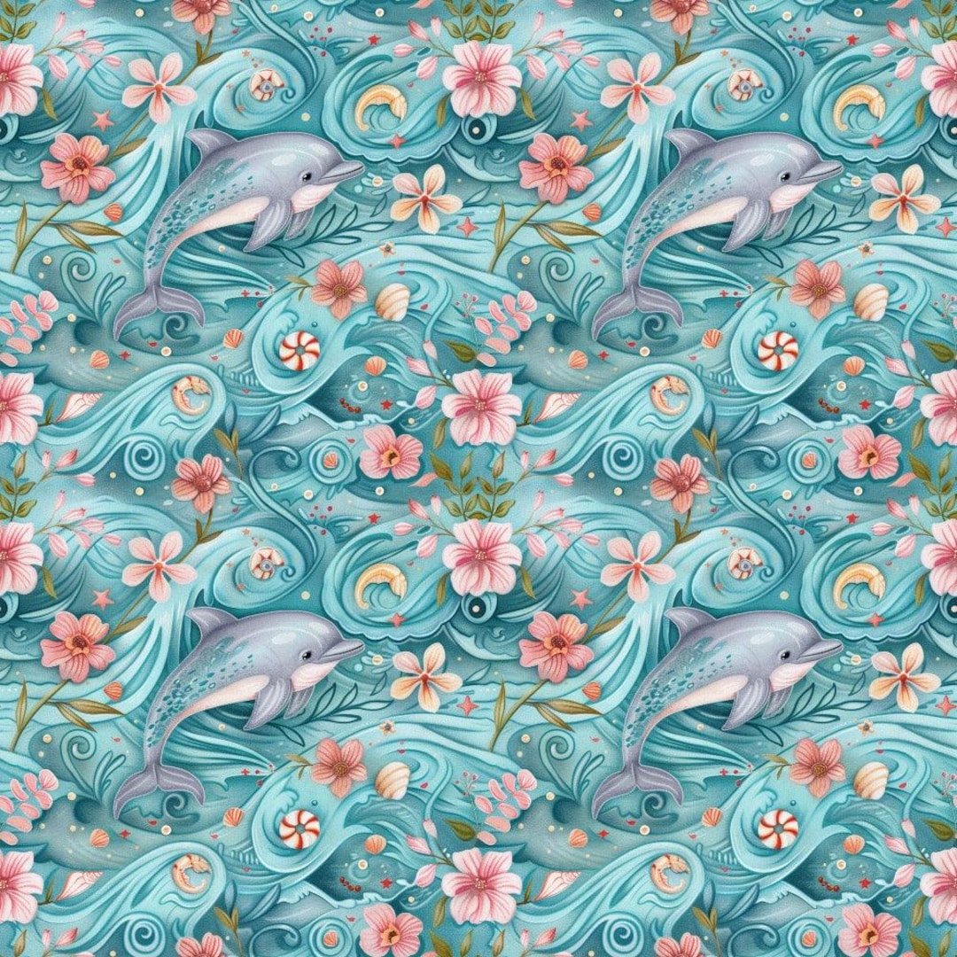 Swimming With Dolphins Pattern 2 Quilting Cotton Fabric - Etsy