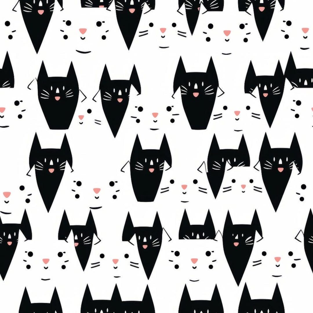 Black and White Cats Pattern 10 Quilting Cotton Fabric - Etsy