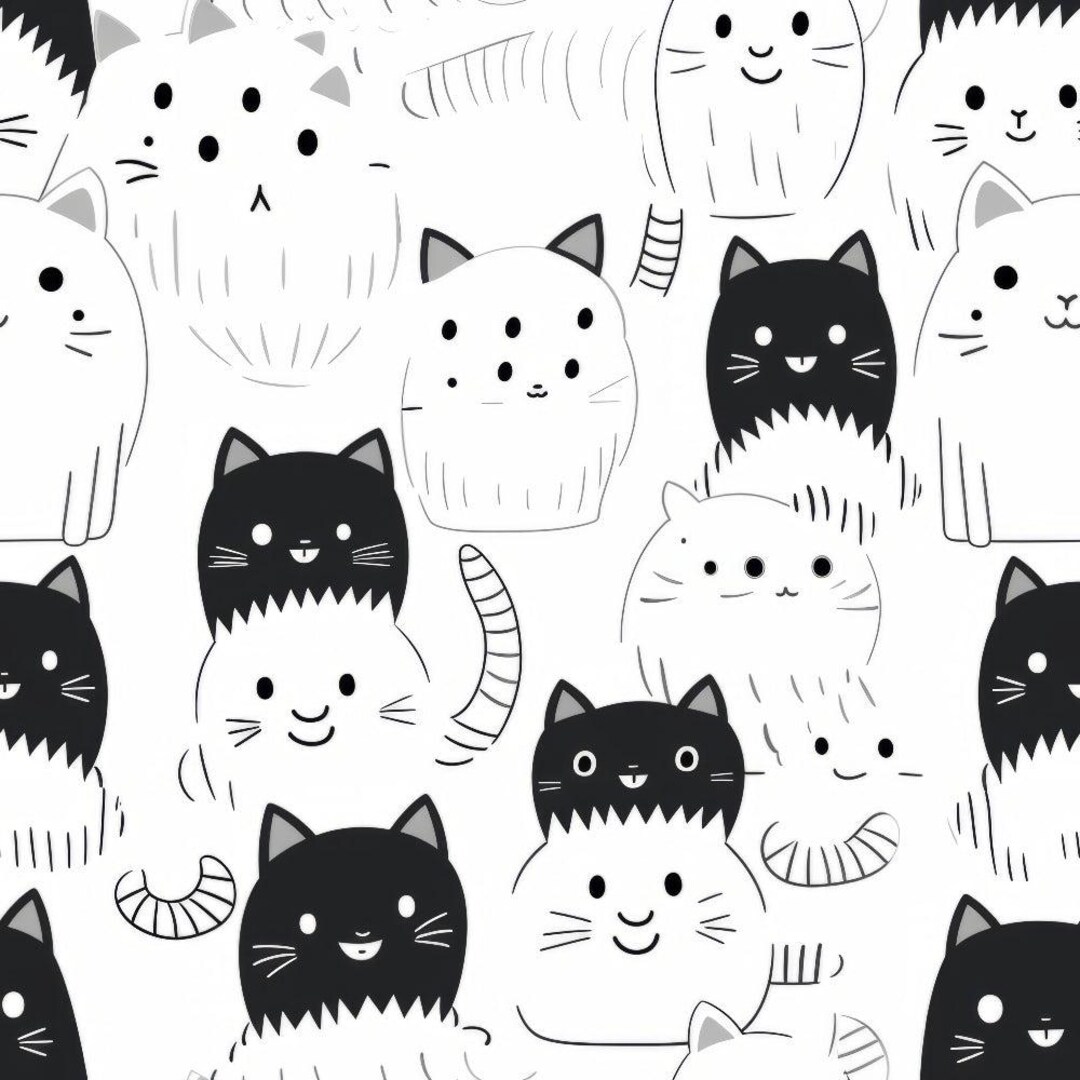 Black and White Cats Pattern 9 Quilting Cotton Fabric - Etsy