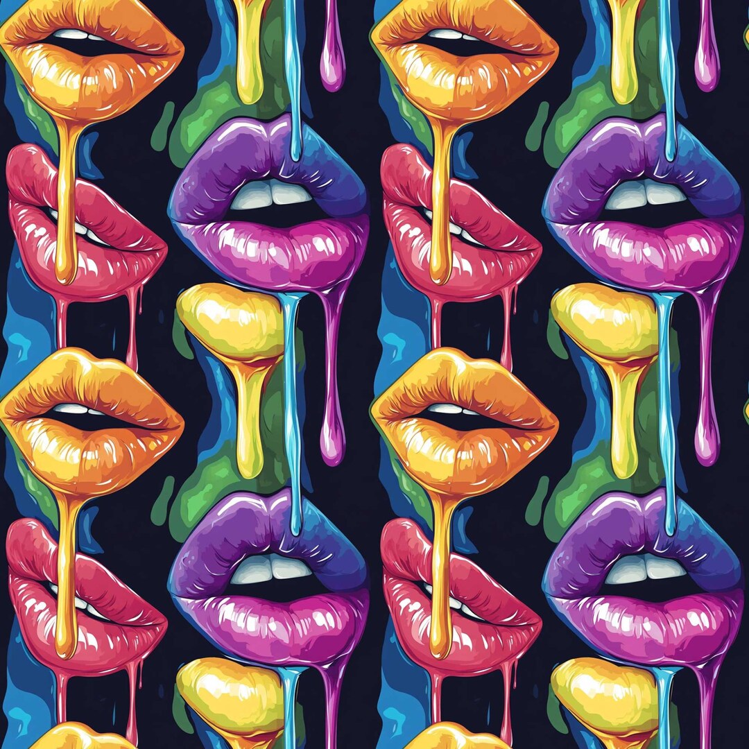 Rainbow Dripping Lips Art Pattern 9 Quilting Cotton Fabric - Etsy