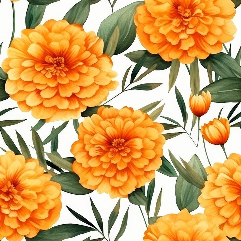 Watercolor Marigold Flower Pattern 6 Quilting Cotton Fabric - Etsy