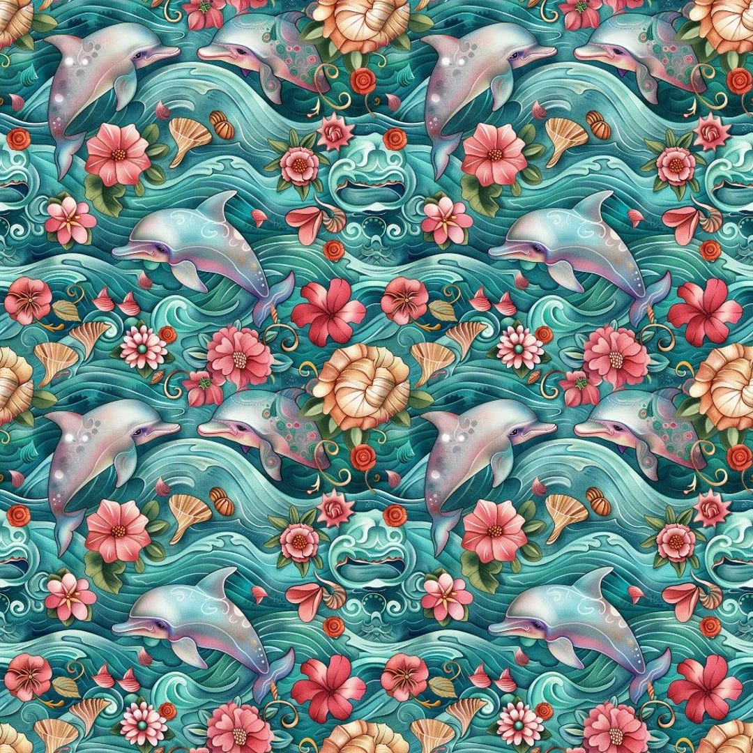 Swimming With Dolphins Pattern 1 Quilting Cotton Fabric - Etsy