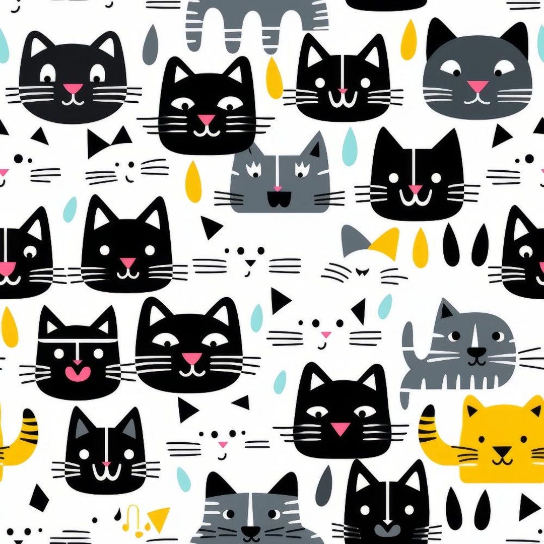 Black and White Cats Pattern 12 Quilting Cotton Fabric - Etsy