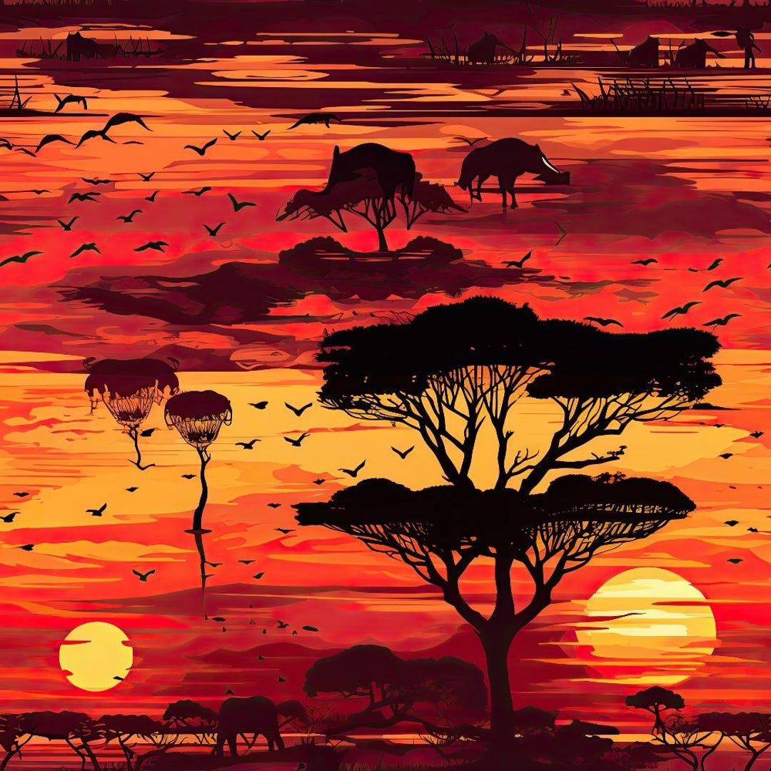 African Safari Sunset Pattern 3 Quilting Cotton Fabric - Etsy