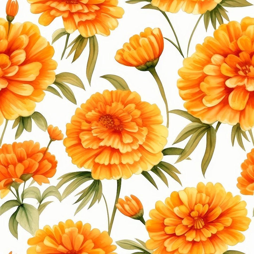 Watercolor Marigold Flower Pattern 1 Quilting Cotton Fabric - Etsy