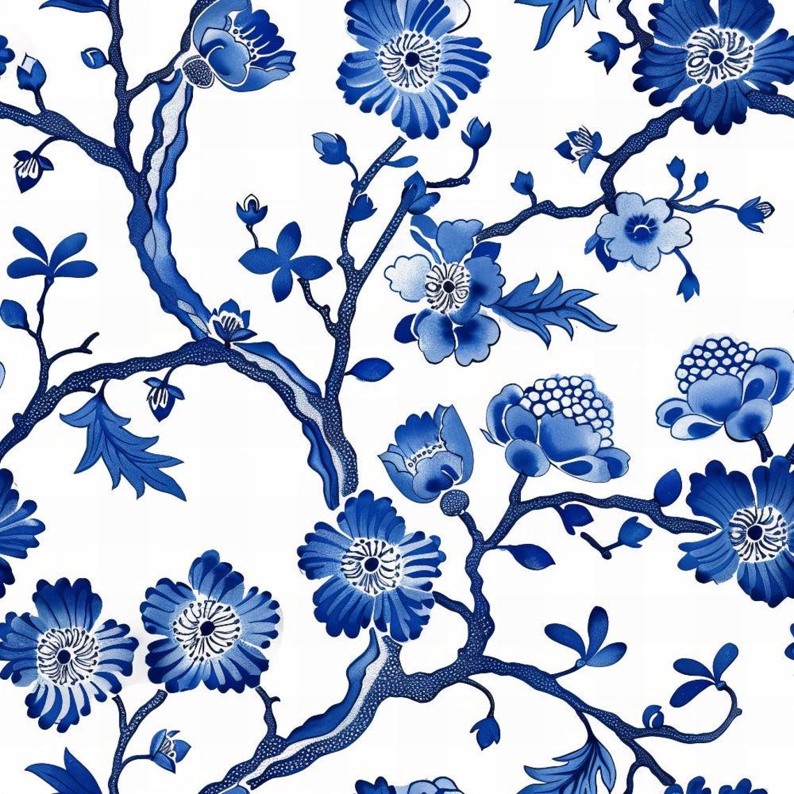 Blue Vintage China Pattern 4 Quilting Cotton Fabric - Etsy