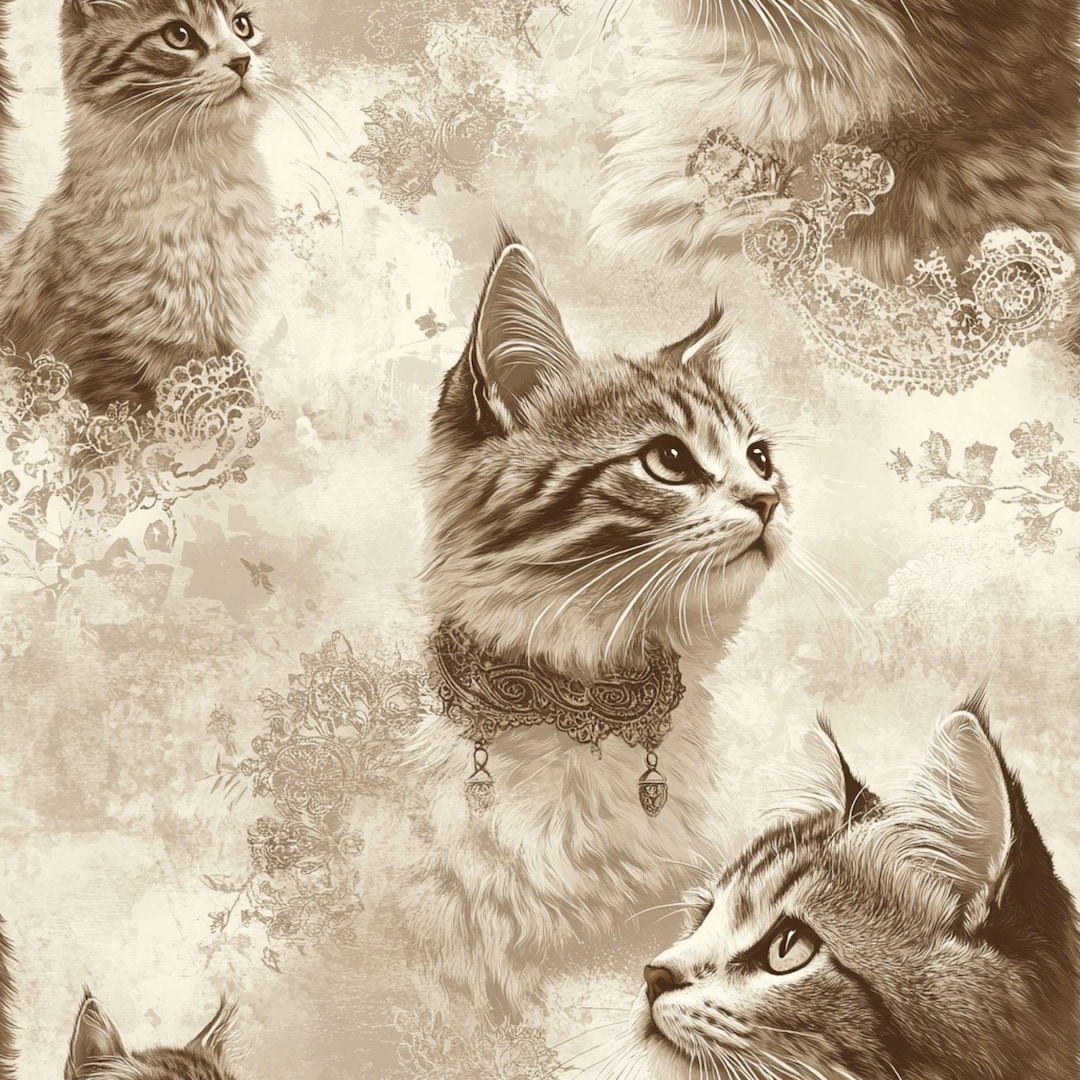 Vintage Cats With Lace Pattern 11 Quilting Cotton Fabric - Etsy