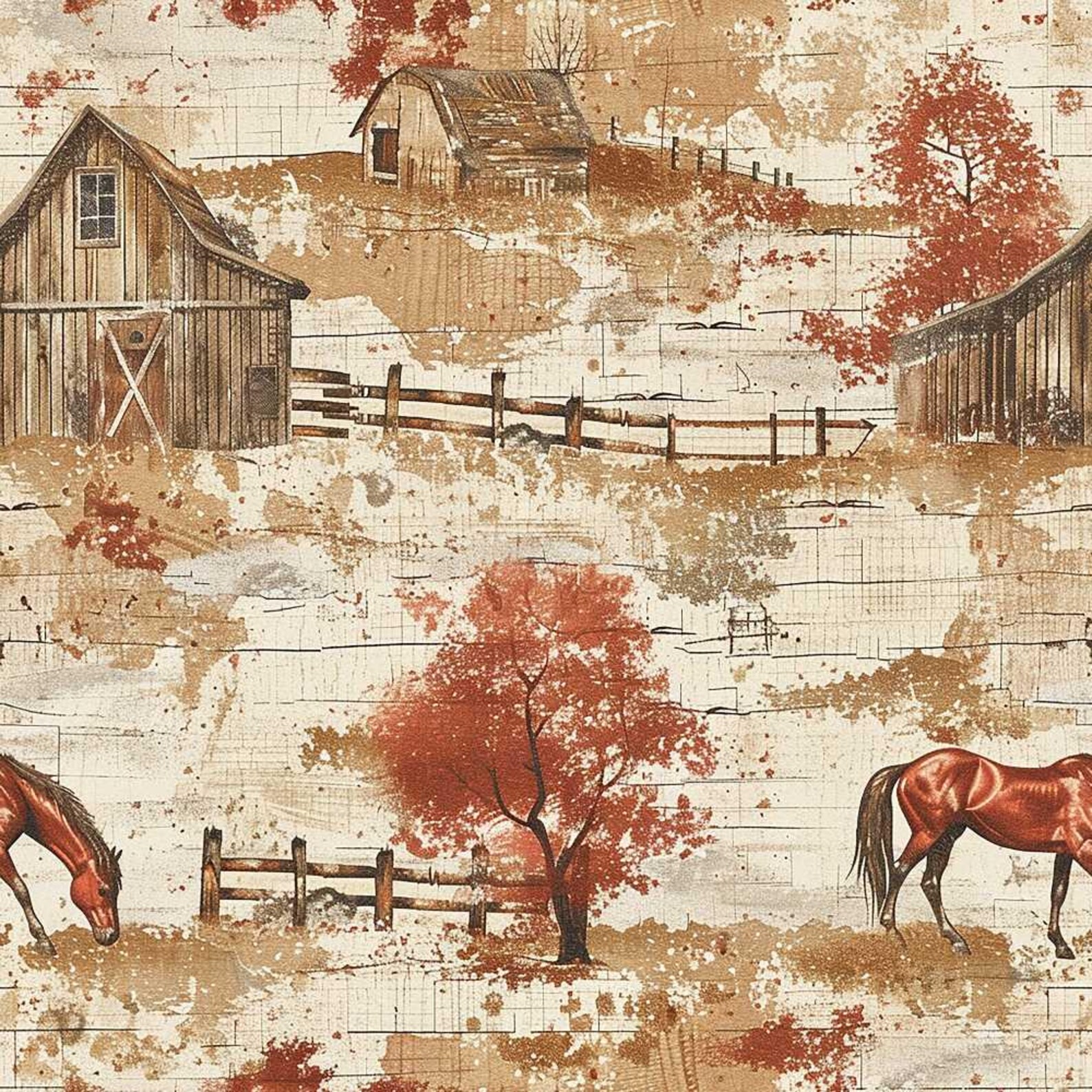 Horse Ranch Pattern 6 Quilting Cotton Fabric - Etsy
