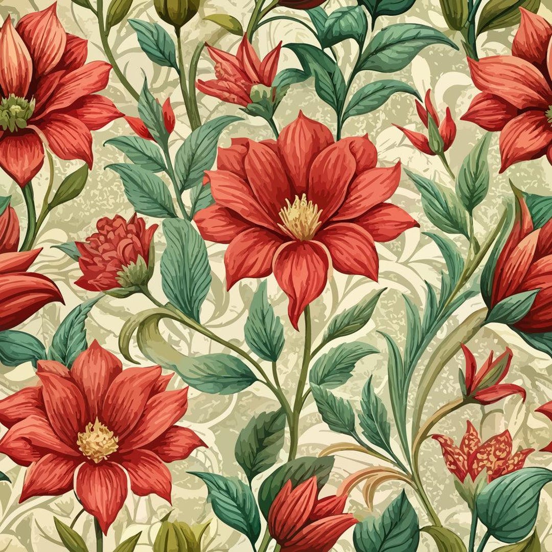 Art Nouveau Scarlet Sages Pattern 2 Quilting Cotton Fabric - Etsy