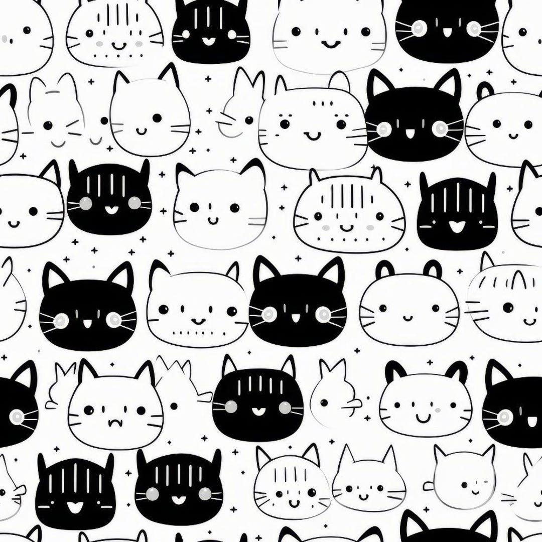 Black and White Cats Pattern 17 Quilting Cotton Fabric - Etsy