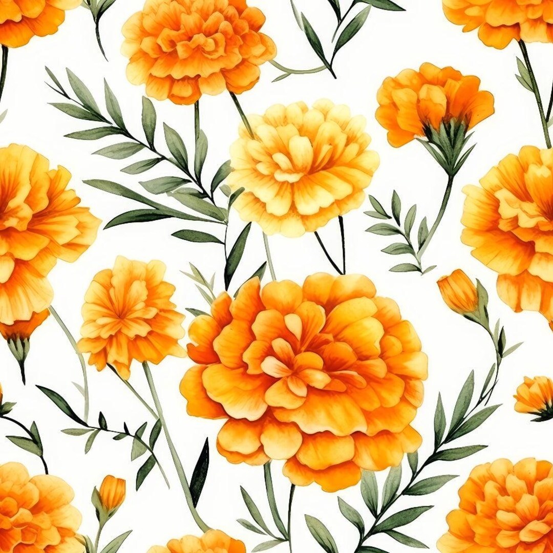 Watercolor Marigold Flower Pattern 3 Quilting Cotton Fabric - Etsy