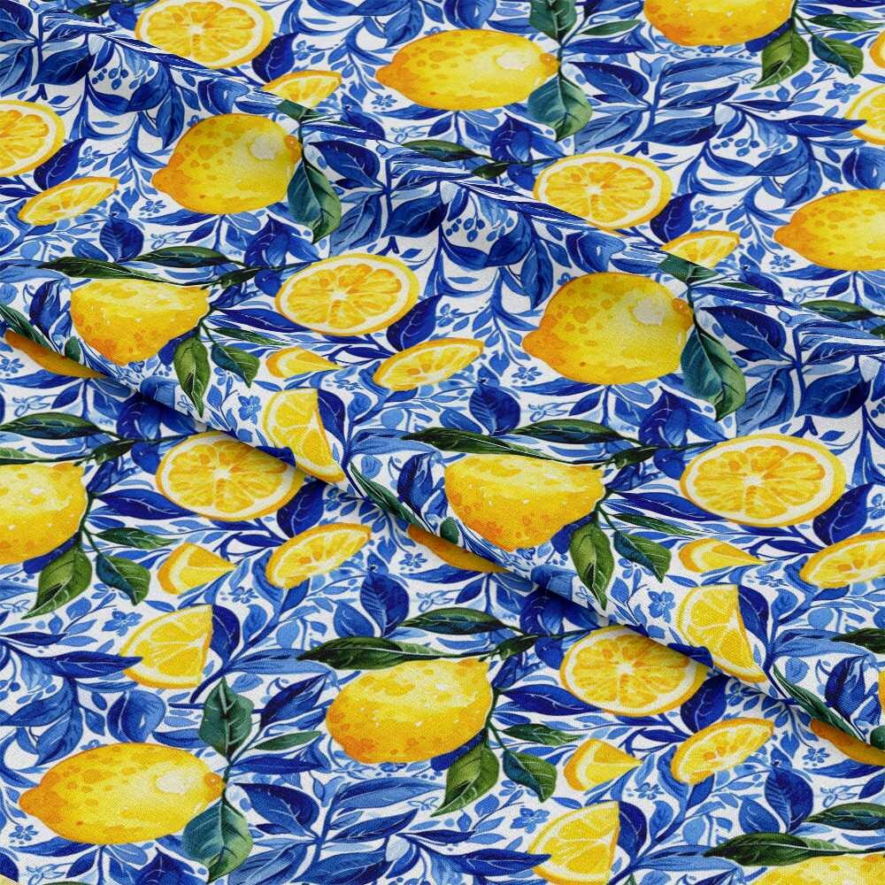 Azulejo Lemons With Blue Leaves Pattern 4 Quilting Cotton Fabric - Etsy
