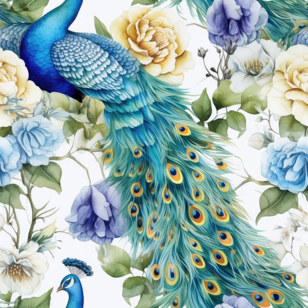 Watercolor Peacocks Pattern 9 Quilting Cotton Fabric - Etsy