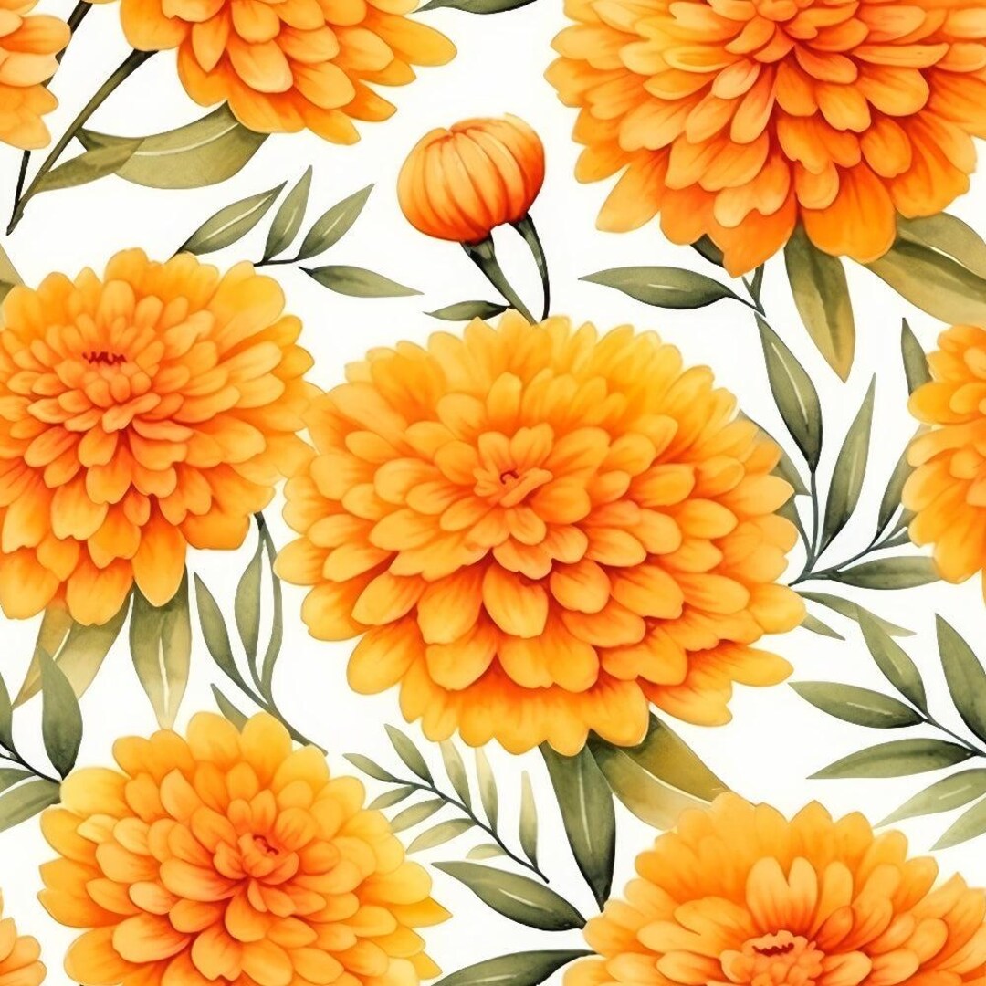 Watercolor Marigold Flower Pattern 5 Quilting Cotton Fabric - Etsy