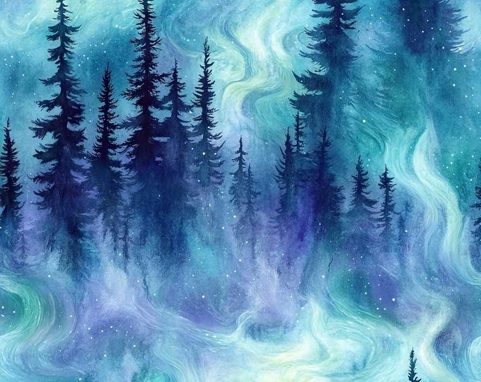 Northern Lights Forest Pattern 7 Quilting Cotton Fabric - Etsy