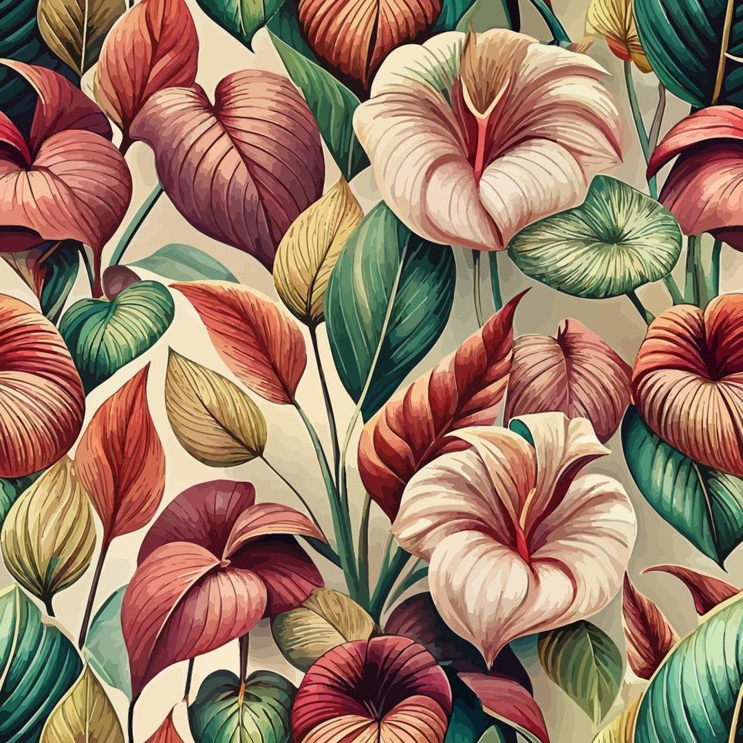 Art Nouveau Anthuriums Pattern 2 Quilting Cotton Fabric - Etsy
