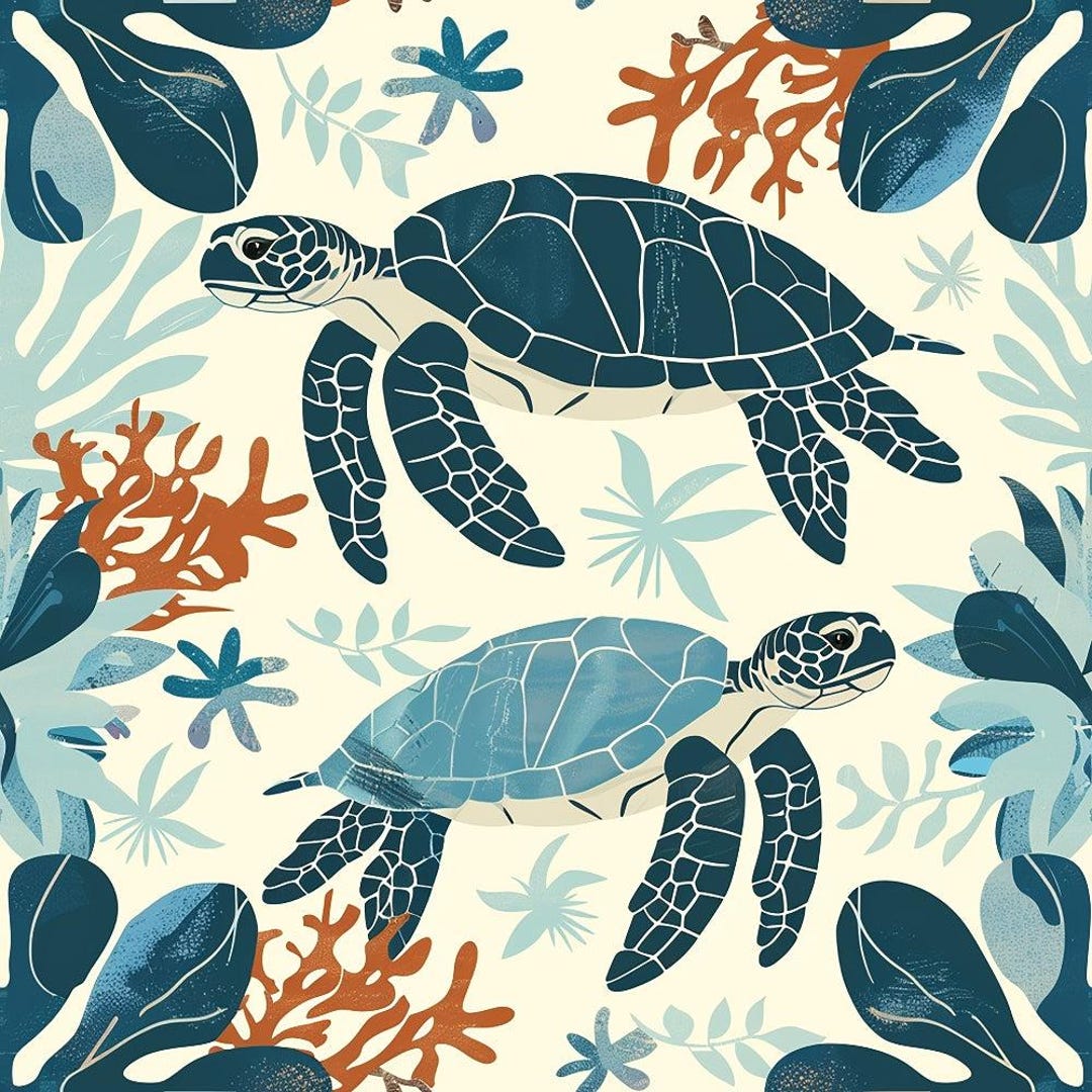 Handdrawn Sea Turtles Pattern 3 Quilting Cotton Fabric - Etsy