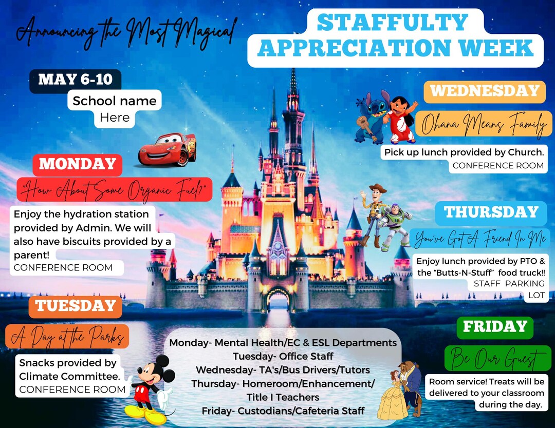 Editable Disney Themed Teacher Appreciation Week Bundle Template, Canva ...