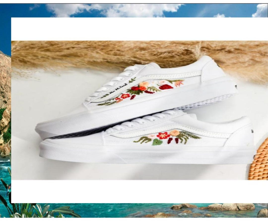 Custom Wedding Vans Shoes, Bridal Flowers Embroidered Vans - Etsy
