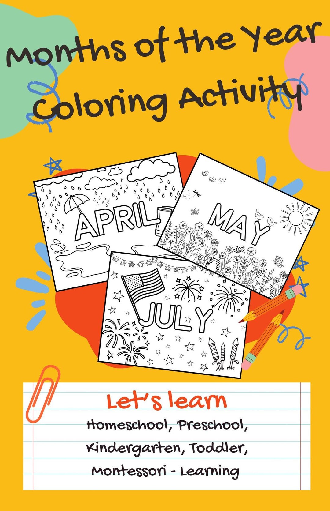 Months Coloring Pages | Worksheets for Kids | Student Worksheets | Pre ...