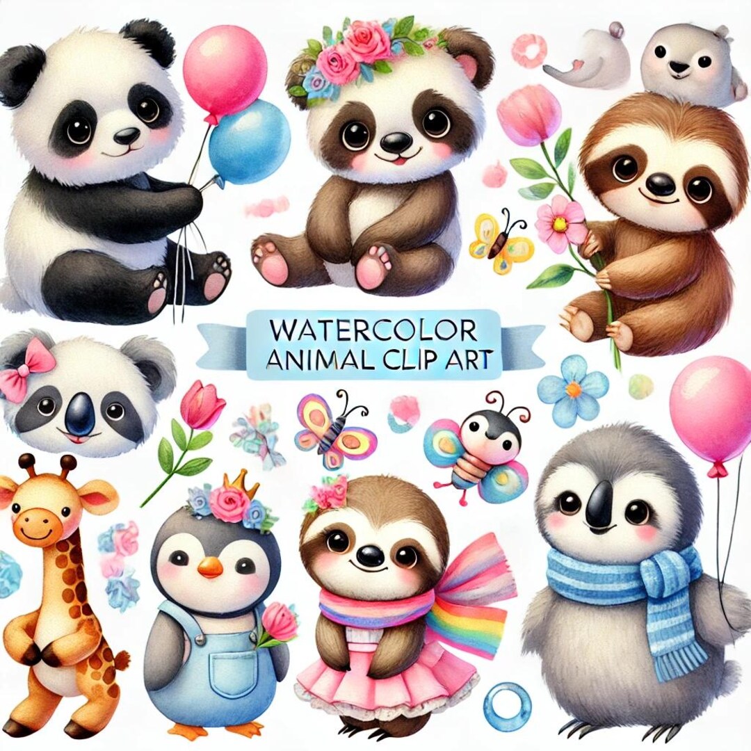 Cheerful Watercolor Animal Clip Art Collection - Perfect for Creative ...