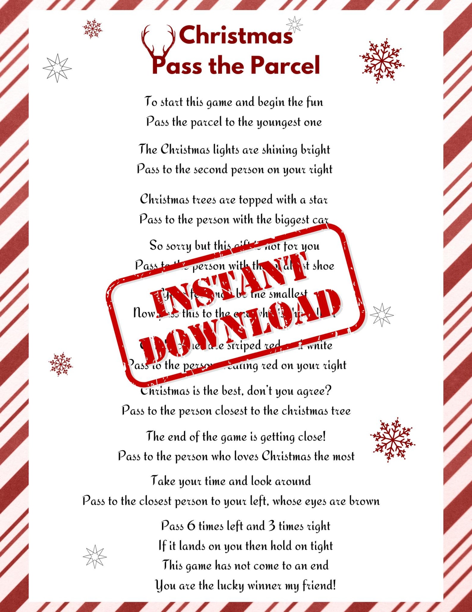Christmas Pass the Parcel Party Game, Printable A4 PDF - Etsy